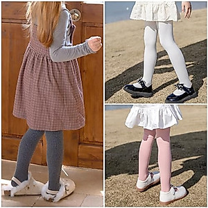 6 Pack Baby Girls Tights Solid Cable Knit Thick Cotton Legging Pants Stocking Pantyhose for Infants Toddlers 1-8T