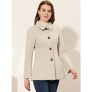Allegra K Women's Peter Pan Collar Single Breasted Overcoat Coat Small Beige
