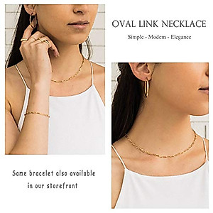 Aobei Pearl 18k Gold Oval Link Chain Choker Paperclip Necklace North Star Charm Short Adjustable Layering Necklace Minimalist Jewelry for Women 16’’