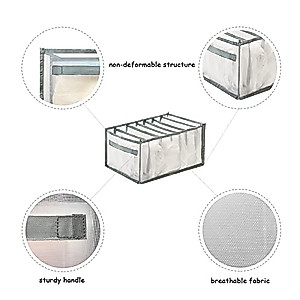 MACAJICHO Wardrobe Clothes Organizer, 2PCS Clothes Organizer for Folded Clothes Washable Mesh Nylon Baby Clothes Organizer, Drawer Organizer for Clothes, T-shirts, Socks, Jeans, Bra（Grey, 7 Grids)