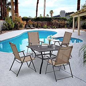 VICLLAX Folding Patio Chairs with Arms, Portable Patio Dining Chairs Sling Back Chairs for Garden, Set of 2