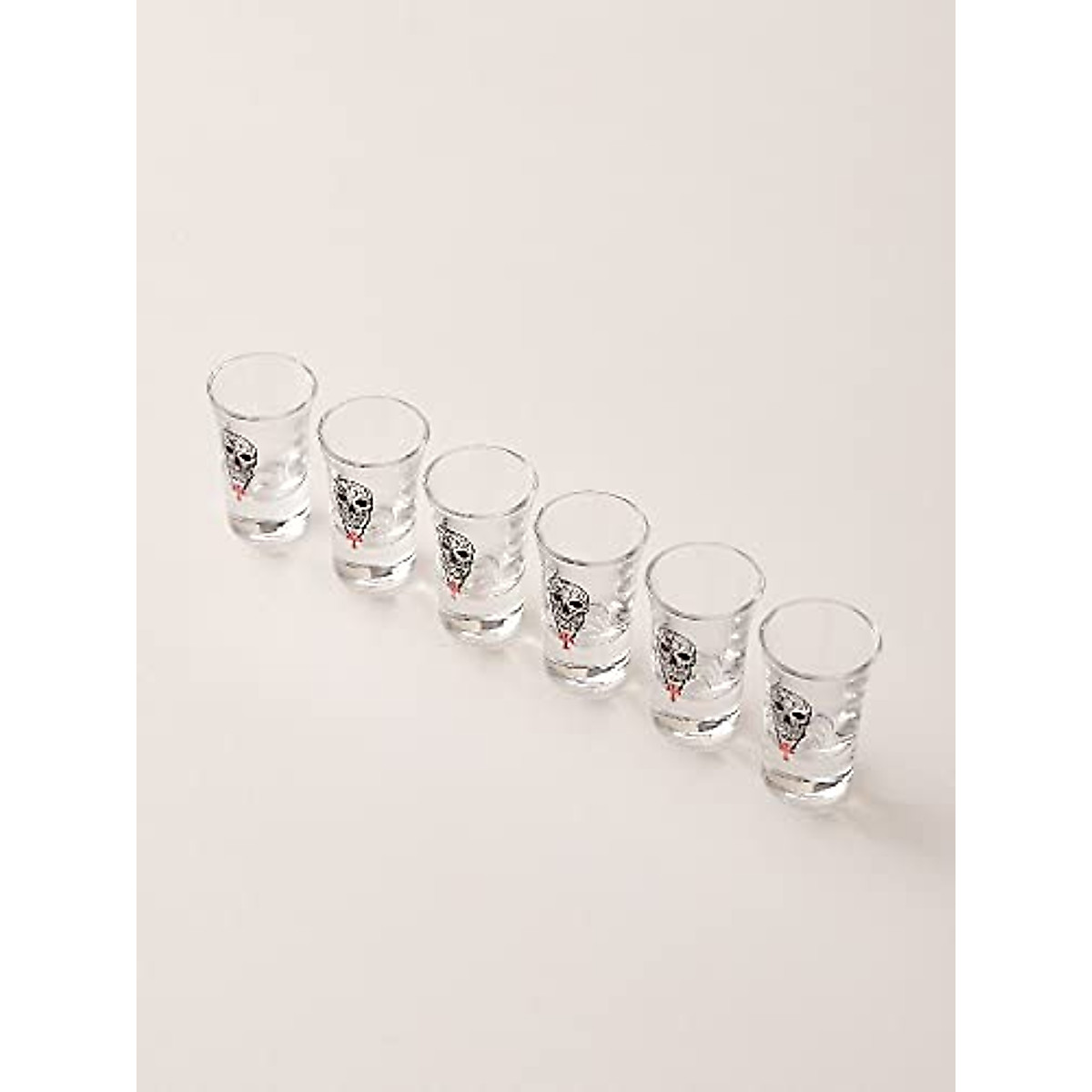 de la Cruz Tequila Mexican Tequila Sugar Skull Shot Glasses, Set of 6, Heavy Base, Bar Party, Gift for Family and Friends
