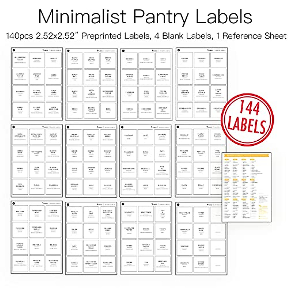 VUDECO Kitchen Labels White Kitchen Pantry Labels Minimalist Pantry Labels Preprinted Waterproof Pantry Labels for Containers Labels for Spice Jars Glass Bins Food Organization Labels Stickers