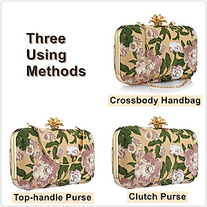 Clutch Purse Women Floral Embroidery Evening Bag Elegant Crossbody Bag Handbags for Wedding Cocktail Party Prom Banquet (Dark Yellow)