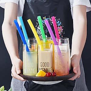 ALINK Reusable Boba Smoothie Straws, 10” Long Extra Wide Fat Silicone Straws for Drinking Bubble Tea, Set of 6 with Cleaning Brush