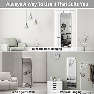 Minuover 47" x 13" Black Over The Door Hanging Mirror, Brushed Metal Frame with Rounded Corner Dressing Rectangle Mirror for Bathroom, Bedroom, Living Room