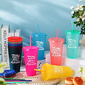 Nuenen Tumbler with Straw and Lid Thank You Gifts 24 Oz Reusable Plastic Cups Coffee Water Bottle Bulk Cold Drink Travel Mug Cup Reusable Plastic Cups for Christmas Adults Birthday, 10 Colors (20 Pcs)