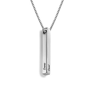 Oak&Luna Personalized Custom Pillar Bar Necklace -3D Engraved 4 Sides- Christmas Jewelry Gift for Her