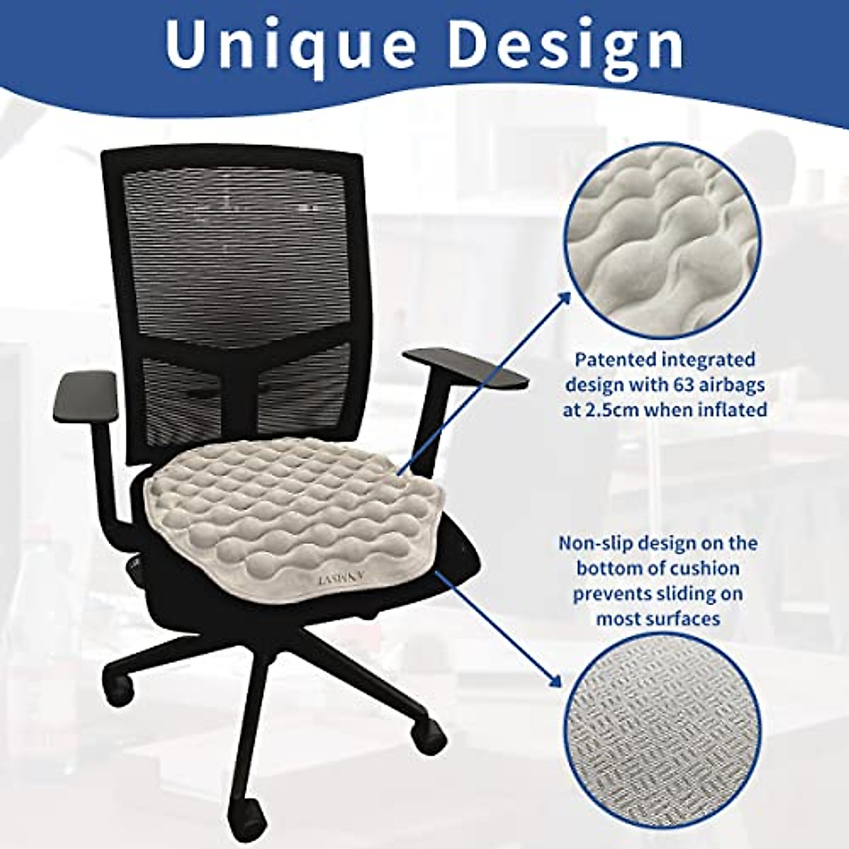 ANMSVI Inflatable Pressure Relief Seat Cushion for Home Office Car and Wheelchair Cushions, Adjustable Firmness for Sciatica Pain Relief, Tailbone Pain Relief, Coccyx, Office Chair Desk Chair Cushion