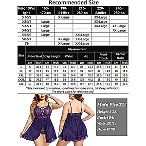 Avidlove Lingerie For Women Plus Size Babydoll Lace Nighties Sexy Strappy Exotic Sleepwear (Purple,XXL)