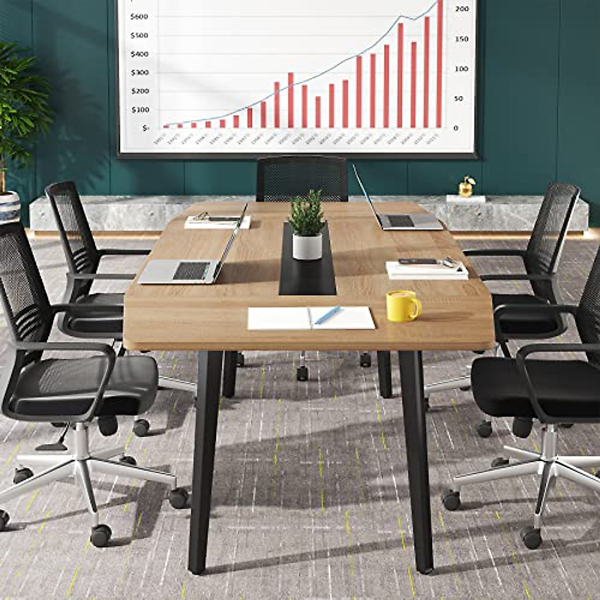 LITTLE TREE 6 FT Conference Room Table, 70.86L x 35.43W x 29.52H Inches Boat Shaped Meeting Seminar Boardroom Table