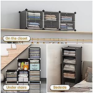 MAGINELS 3-Cube Storage Organizer, Stackable Cubby Shelf, Easy Assemble, Closet Organizers with Doors, Clothing Storage for Bedroom,Livingroom,Black