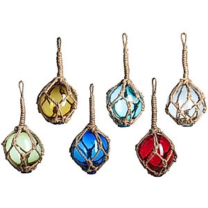 Japanese Glass Fishing Floats Ball - 3" Multicolor (6 Pack) - Glass Buoys with Rope - Japanese Glass Floats - Fishing Float Glass - Glass Float Balls - Glass Ball Float Decor - Nautical Glass Balls