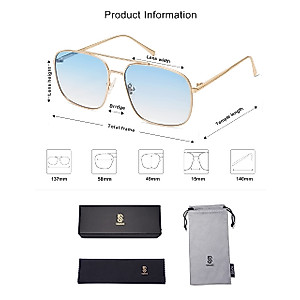 SOJOS Retro Square Aviator Sunglasses Womens Mens Aesthetic Y2k Light Lens Shades SJ1176, Gold/Gradient Light Blue