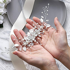 GORAIS Flower Bride Wedding Hair Vine Leaf Bridal Headpiece Pearl Hair Accessories for Women and Girls