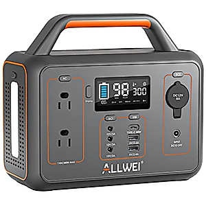 ALLWEI Portable Power Station 300W(Peak 600W), 280Wh Solar Generator with USB-C PD60W, 110V Pure Sine Wave AC Outlet, 78000mAh Backup Lithium Battery for Outdoor Camping Travel Emergency Home Blackout