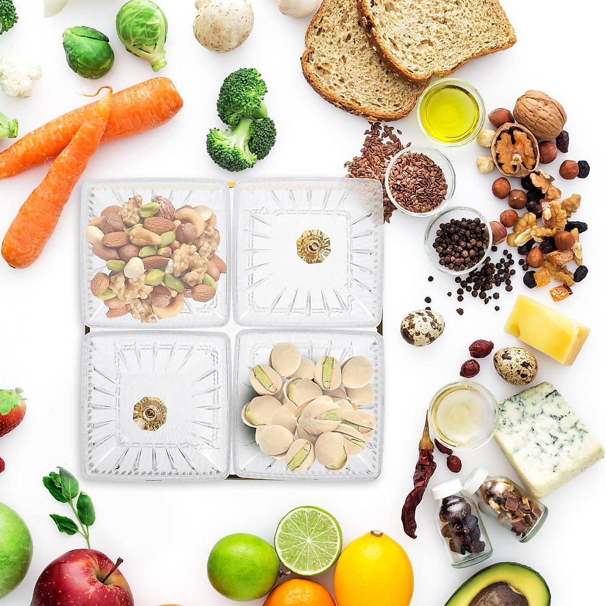 Zerodeko Serving Bowls 1 Set Divided Serving Dishes Snack Tray with Lid Appetizer Platter Food Storage Container with 4 Compartment for Home Party Transparent Decorative Tray