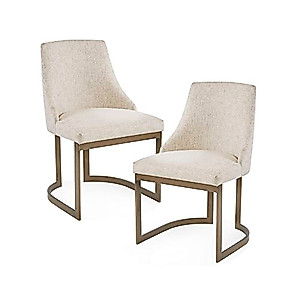 Madison Park Bryce Parsons Upholstered Accent Dining Chairs Set of 2, Padded Seat with Cushion, Antique Gold Metal Frame Back and Sled Leg, Contemporary Modern Chic for Kitchen, Cream 2 Piece