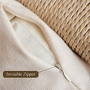 DUKYMIK Lumbar Woven Farmhouse Accent Decorative Throw Pillow Cover for Couch Sofa - 12 x 20 Inch Boho Neutral Pillow Cushion with Tassels for Living Room, Natural Beige, (Single Stripe)