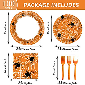 100 Pcs Halloween Spider Web Party Plates and Napkins Party Supplies Spiderweb Party Tableware Set Black and White Halloween Party Decorations Favors for Halloween Theme Party Serves 25