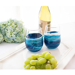 Schafer Art Studio - Handmade Beach Themed Wine Glass, Stemless White Wine 17 ounce, Painted Resin Large Wine Glass