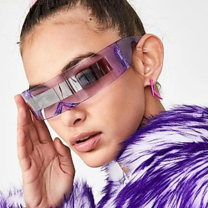 Dollger Futuristic Sunglasses Space Cyclops Wrap Around Glasses Rimless Translucent Mirrored Lens