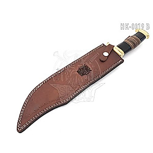 SHINY CRAFTS | 18" Large Handmade Forged Crocodile Dundee Knife, Fixed Blade Knife, Damascus Hunting Knife, Knife with Premium Leather Sheath (HK-0019-B)