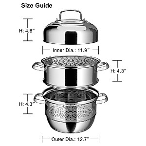 VENTION Large Indution Steamer Pot(32cm), 3 Tier Steamer for Cooking, 12 7/10 Inch Stainless Steel Steamer Pot for Cooking, Steam Pot for Dumpling