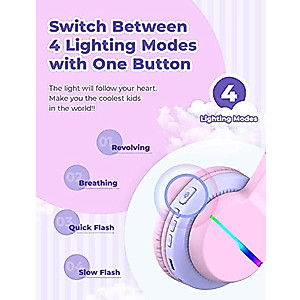 iClever BTH12 Kids Bluetooth Headphones 2 Pack,Colorful LED Lights Wireless Kids Headphones,74/85/94dB Volume Limited,55H Playtime,Bluetooth 5.2,Over Ear Headphones for iPad/Tablet/Traveling