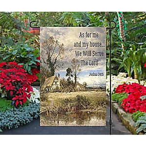 Double Sided Religious Garden Flag - As For Me And My House - We Will Serve The Lord - Inspirational Bible Verse Joshua 24:15 - Decorative Outdoor Christian Faith Flags - Yard Decor by Jolly Jon