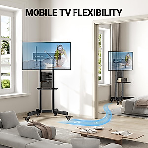 Mobile TV Cart with Wheels for 32-85 Inch Flat Curved Screen TVs- UL Certificated Height Adjustable Rolling TV Stand Hold Up to 132 lbs- Trolley Floor Stand with Tray Max VESA 600x400mm PSTVMC01