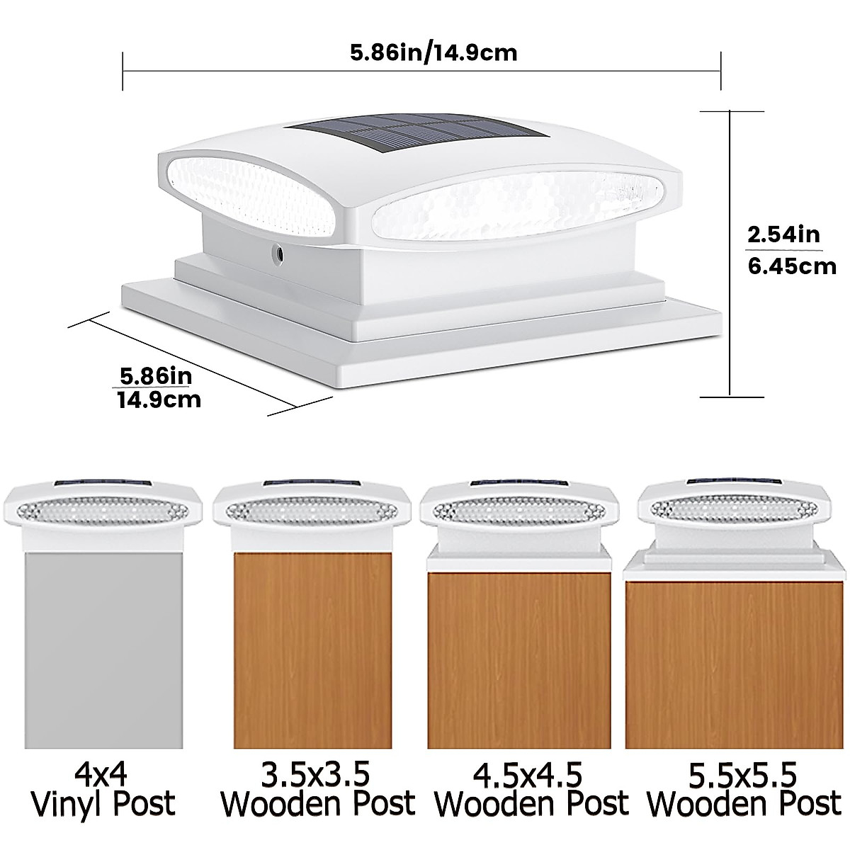 SIEDiNLAR Solar Post Cap Lights Outdoor, 2 Modes 24 LED Solar Powered Fence Deck Light for 4x4 5x5 6x6 Posts Garden Patio Decoration Warm White & Cool White, White (6 Pack)