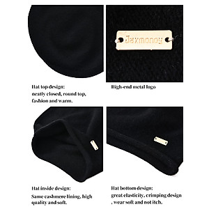 jaxmonoy Cashmere Hat Knit Slouchy Beanies for Women Winter Soft Warm Ladies Wool Knitted Skull Beanies Cap - Black