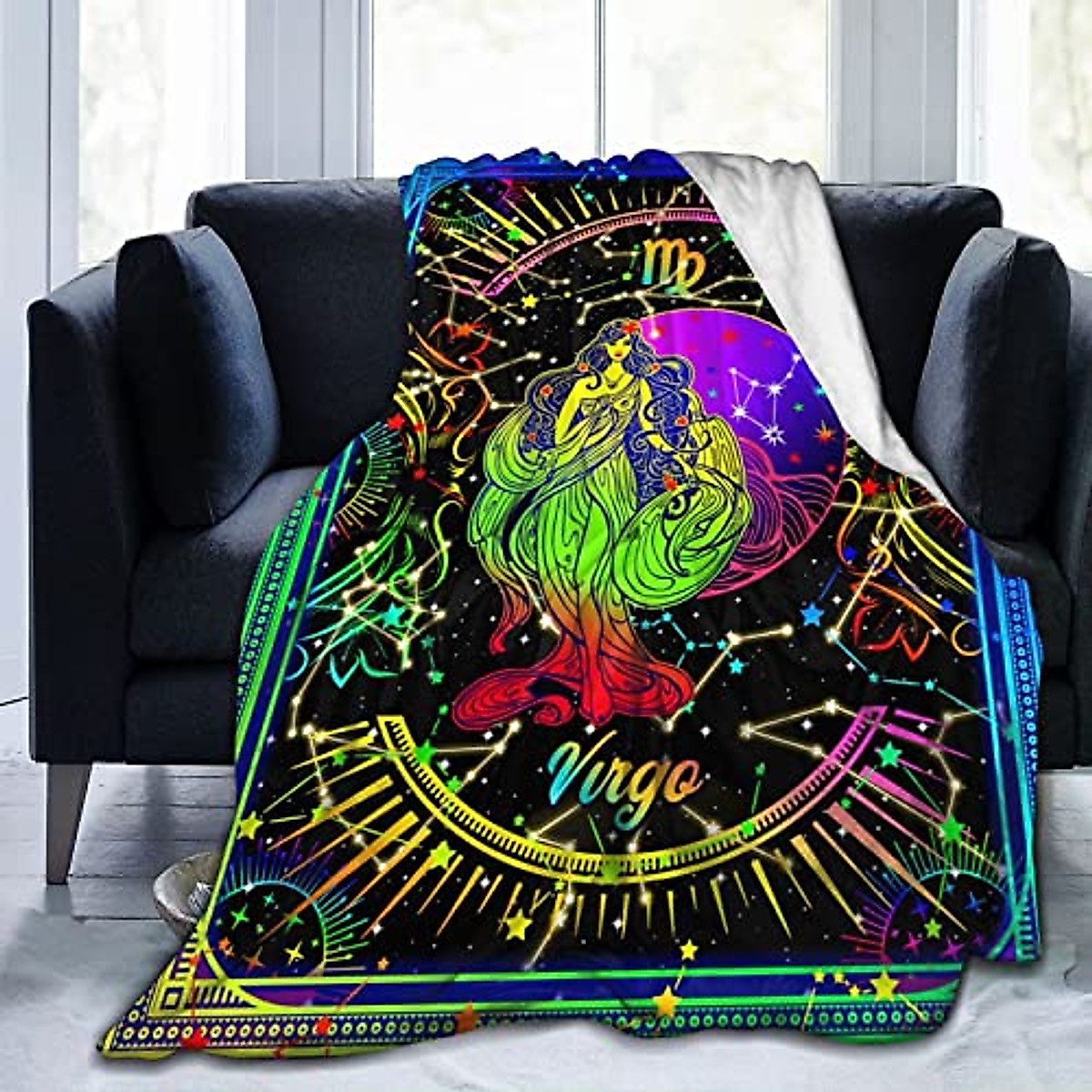 Kaydems Virgo Blanket Flannel Constellations Throw Blankets Zodiac Sign for Couch Bed Sofa Traveling Camping 60"X50"