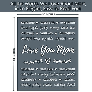 Mom Blanket, Mom Birthday Gifts, Mothers Day Gifts from Daughter or Son, Snuggly Soft Cozy Throw Blankets Filled with Gratitude, Mom Gifts, Mothers Day Blanket 60x50 Inches (Grey, Fleece)