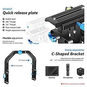 Neewer Shoulder Rig Kit for DSLR Cameras and Camcorders, Movie Video Film Making System with Matte Box, Follow Focus, C-Shaped Bracket, 15mm Rods, Handgrip, 1/4” & 3/8” Threads (Blue + Black)