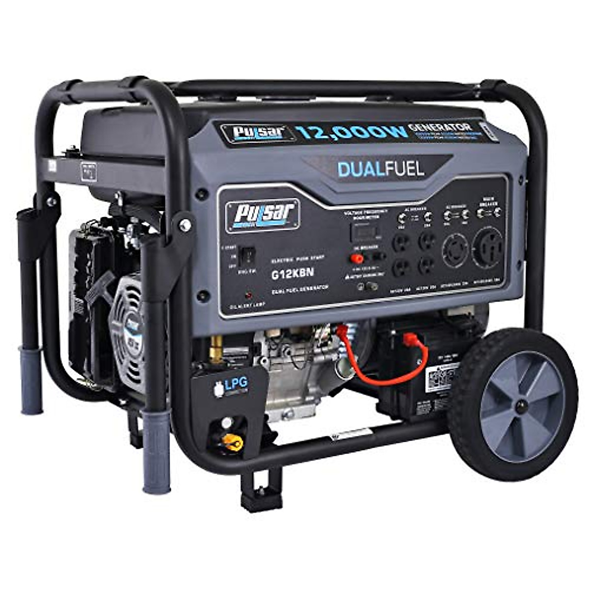 Pulsar G12KBN Heavy Duty Portable Dual Fuel Generator - 9500 Rated Watts & 12000 Peak Watts - Gas & LPG - Electric Start - Transfer Switch & RV Ready - CARB Compliant