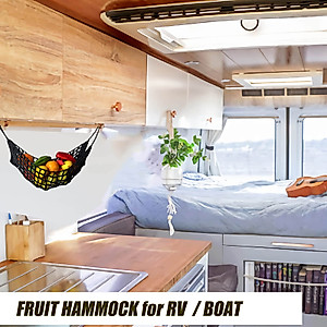 Large Macrame Fruit Hammock Under Cabinet,Veggie Banana Hammock Hanging Fruit Basket,Saves Counter Space for Kitchen Boat Rv Camper (black)