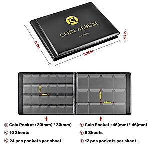 Coin Collection Supplies Book Holder for Collectors, Coins Collecting Album for 20 25 27 30 38 46mm. Coin Storage Display Organizer Case for Money Currency, Penny, Bill Commemorative