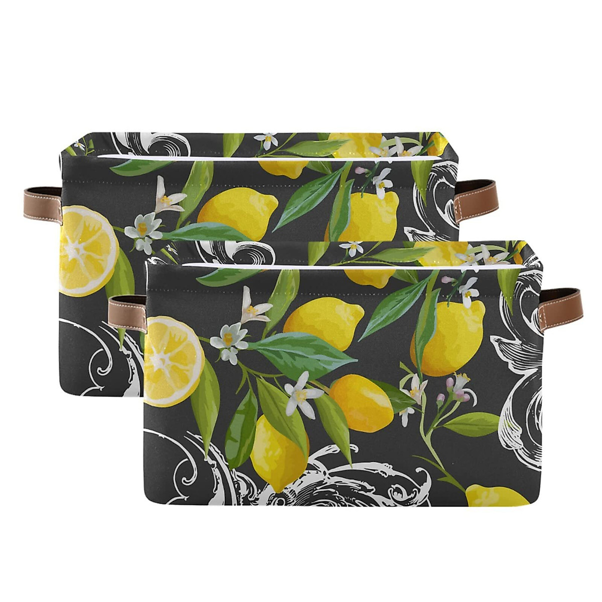 Large Foldable Storage Basket Lemon Yellow Limon Storage Bin Canvas Toys Box Fabric Decorative Collapsible Organizer Bag with Handles for Bedroom Home