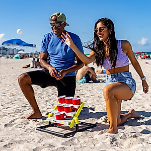 Franklin Sports Stadium Cup Pong Set - Jumbo 6 Cup Pong Game Set with Cups + Stand - Fun Indoor + Outdoor Tailgate Game