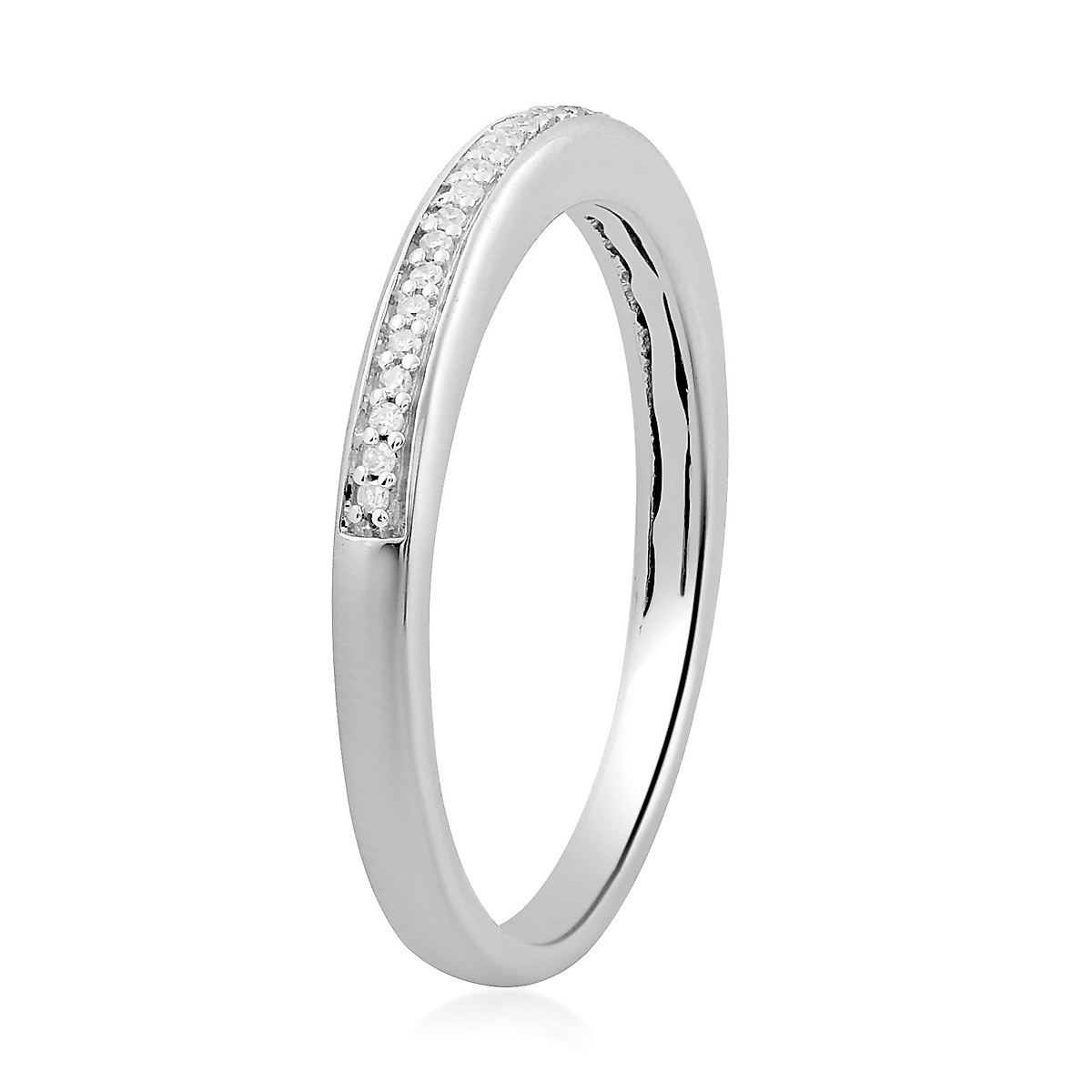 Jewelili Wedding Anniversary Ring in Sterling Silver with Round Diamonds, Size 7