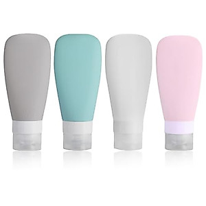 Silicone Travel Bottles, Vonpri Leak Proof Squeezable Refillable Travel Accessories Toiletries Containers Travel Size Cosmetic Tube for Shampoo Lotion Soap Liquids (3oz Grey/blue/white/pink)