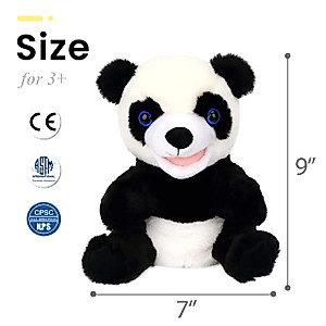 Easfan Panda Hand Puppet Plush Animal Toy with Movable Mouth for Role Play Storytelling Preschool Teaching Birthday Gifts for Kids Boys Girls, 9''