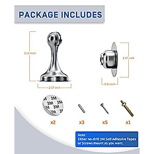 Door Stopper,Magnetic Door Stop,EUHOME 1 Pack Stainless Steel 201 Door Catch Holder,Magnetic Door Stopper,No Drill Doorstop with 3m Self Adhesive Tape,Screws for Wall & Floor Mount,Hold Door Open