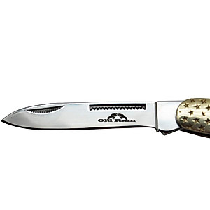 Old Ram Collection Every Day Carry 3 Blade Smooth Non-Slippery Handle Trapper Folding Pocket Knife (USA FLAG)