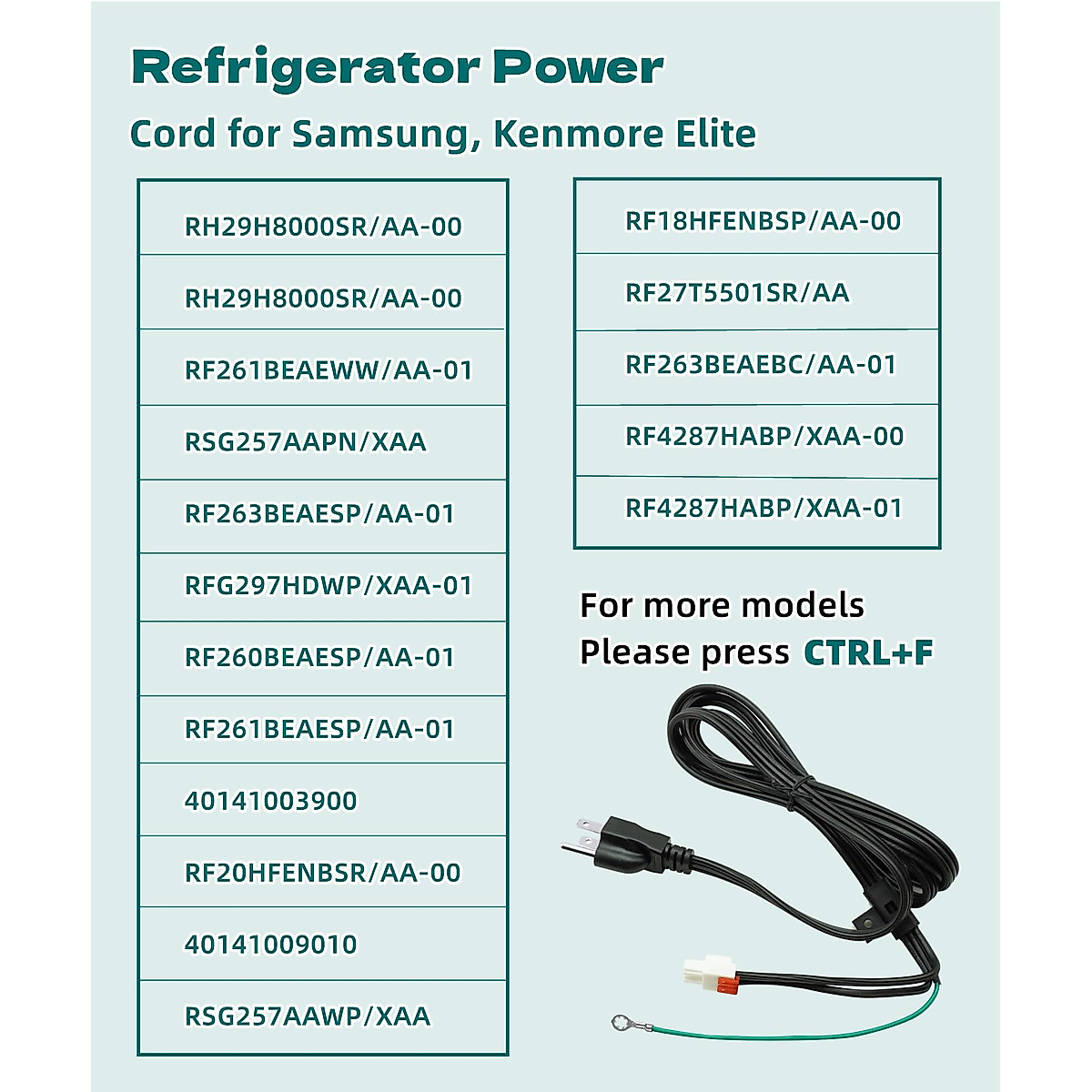 Taruimoo 3903-000519 3903-001003 Refrigerator Power Cord Compatible with Samsung RH29H8000SR/AA-00,RF261BEAEWW/AA-01 etc,Replacement Fridge Power Cord 3903-001013,3903-000796,3903-000786 etc