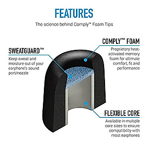 Comply Sport Pro Premium Memory Foam Earphone Tips, Replacement Earbud Tips with SweatGuard™ Technology, Noise Isolation, Sx-400 (Medium, 3 Pair)