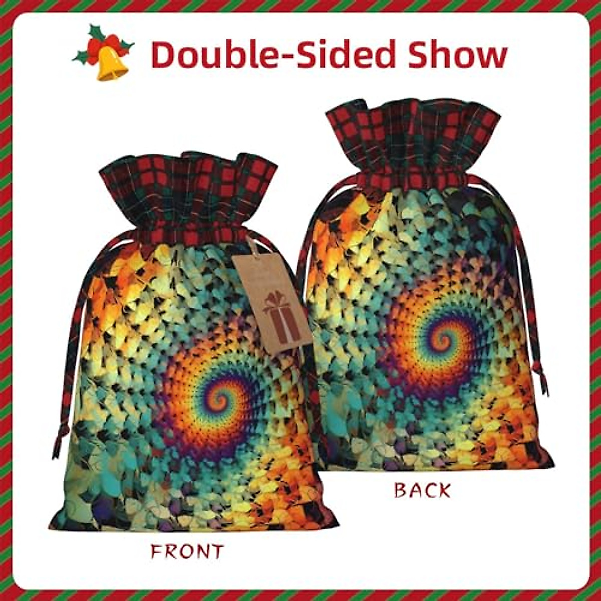 EVANEM Christmas Gift Bags with Drawstring Burlap Gift Bags Abstract Art Christmas Linen Bags for Xmas Party Candy Bags with Cards Xmas Reusable Wrapping Bags Christmas Linen Treat Bags for Holiday