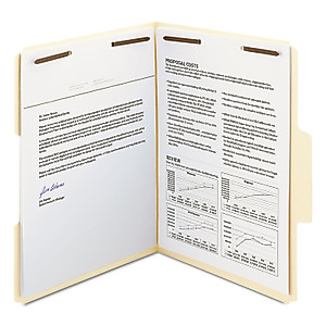 Smead SuperTab® Fastener File Folder, 2 Fasteners, Oversized Reinforced 1/3- Cut Tab, Guide Height, Letter Size, Manila, 50 Each per Box (14535)